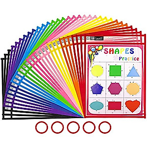 Gamenote Dry Erase Pockets 30 Pack with Rings - Oversized Reusable Plastic Sleeves Shop Ticket Holders Sheet Protectors Teacher Supplies for Classroom Organization (Colorful)