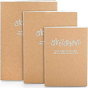 Elsjoy Set of 3 Kraft Sketchbook & Drawing Notebook, A5/A4/B5 Sketch Book Travel Journal Notebook with Thick Paper for Drawing & Sketching, 128 Sheets/256 Pages