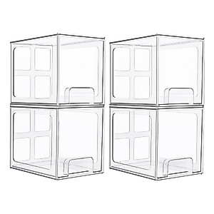 Vtopmart 4 Pack Stackable Makeup Organizer Storage Drawers, 6.6’‘ Tall Acrylic Bathroom Organizers，Clear Plastic Storage Bins For Vanity, Undersink, Kitchen Cabinets, Pantry Organization and Storage