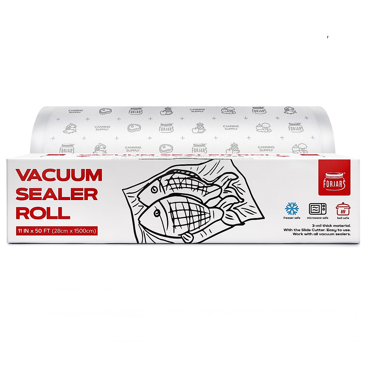 FORJARS Vacuum Sealer Bags Rolls Airtight Food Storage and Method Sous Vide Cooking - Perfect for Food Storage and Cooking - Ideal for Home and Commercial Use (11INx50FT)