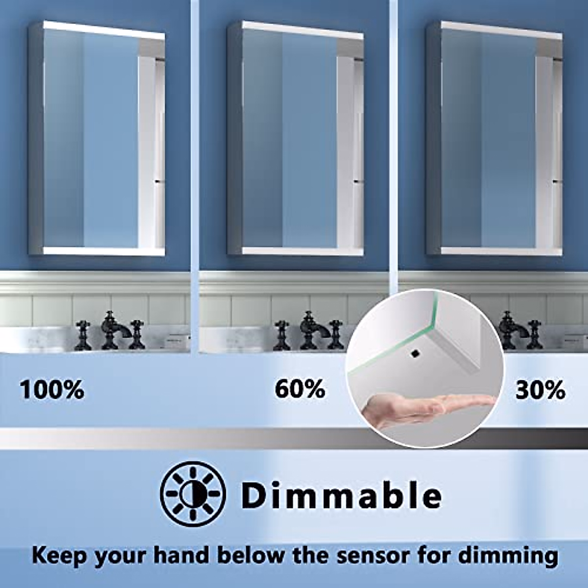 ES-DIY 15''x 26'' LED Lighted Bathroom Medicine Cabinet with Mirror, Surface Lighted Medicine Cabinet,Dimmable,Adjustable Shelves,Intelligent Switch Medicine Cabinet, Aluminum Frame, 120°Soft Hinge