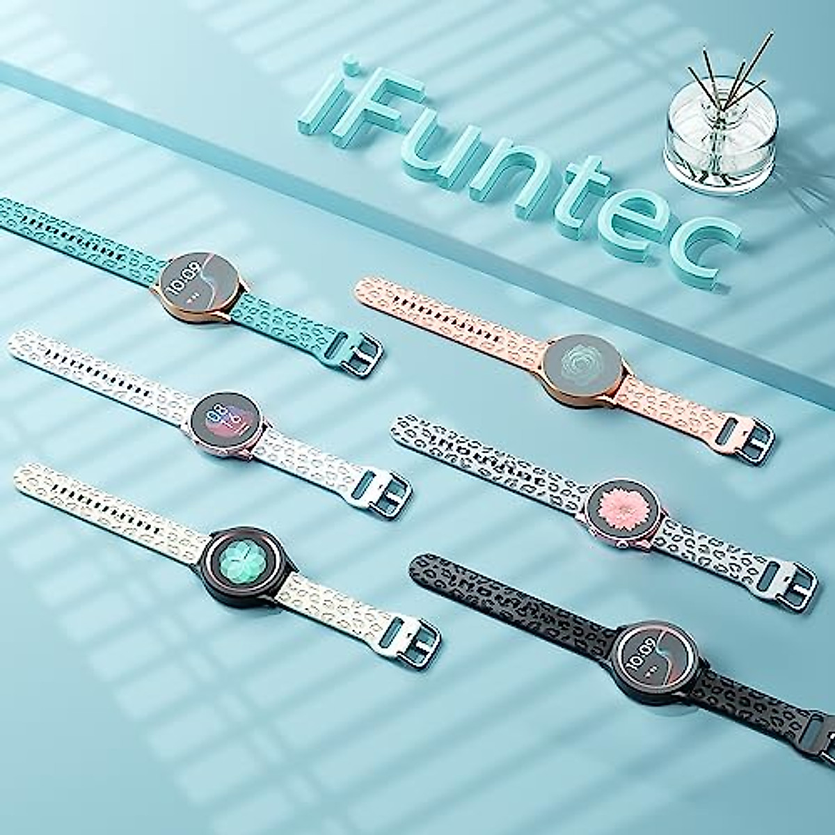 Leopard Engraved Bands Compatible with Samsung Galaxy Watch 6/5/Watch 4 40mm 44mm for Women, Samsung Galaxy Watch 5 Pro 45mm/Galaxy Active 2/Galaxy Watch 3, 20mm Soft Silicone Replacement Sport Strap