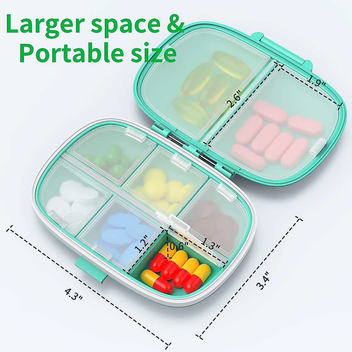 3 Pack 8 Compartments Travel Pill Box,Pill Organizer 7 Days Moisture Proof Small Pill Case for Pocket Purse Daily Portable Medicine Vitamin Holder Container(Pink+Blue+Green)
