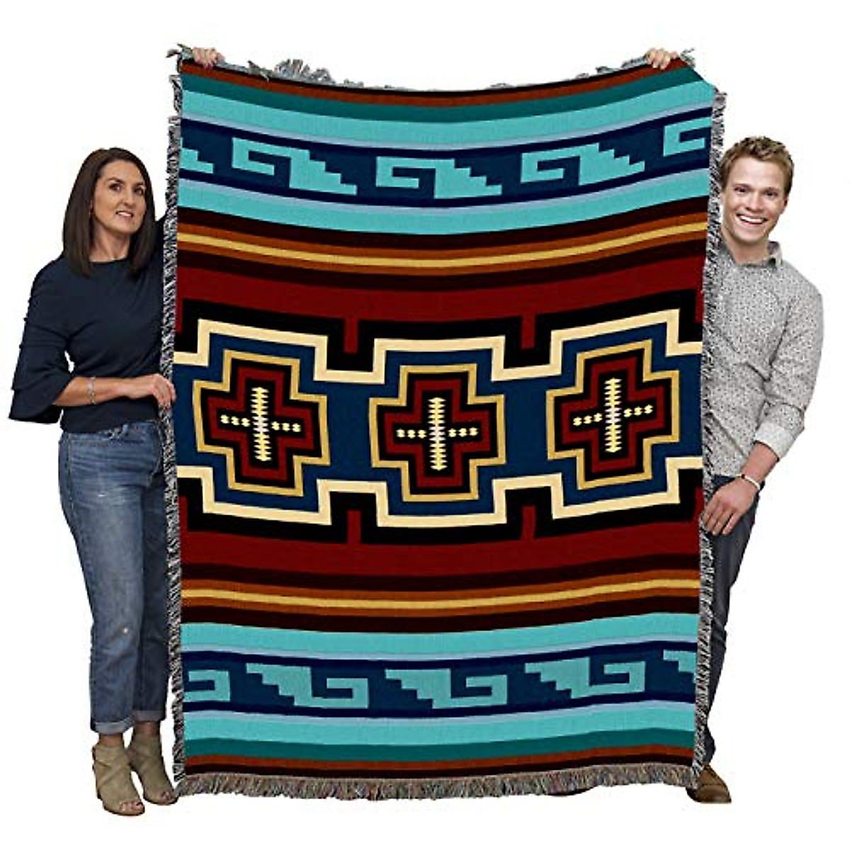 Pure Country Weavers Sarkoy Turquoise Blanket - Southwest Native American Inspired - Gift Tapestry Throw Woven from Cotton - Made in The USA (72x54)