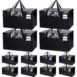 Berlune 12 Pack Large Moving Bags 93L Heavy Duty Moving Bags with Zipper Handles Oversized Clothes Storage Tote with Lids and Tag Pocket Collapsible Totes Bags for Space Saving Moving Storage