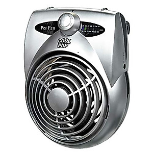 Cool Pup Crate Fan, 8x6.25x2.5” in Size – Quiet Battery Fan Keeps Dogs & Cats Cool with Built-in Thermometer, Silver