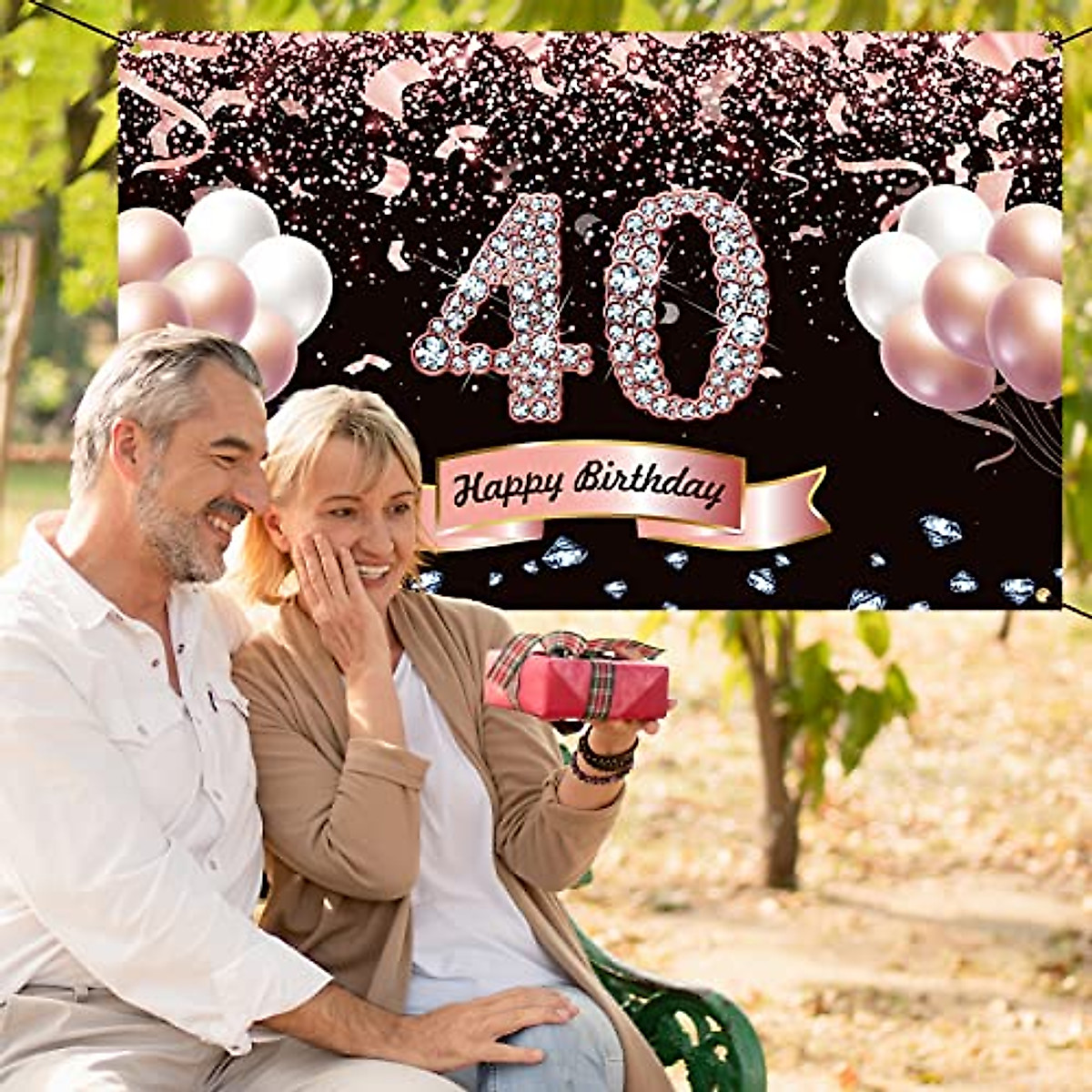 Trgowaul 40th Birthday Decorations for Women - Rose Gold Birthday Backdrop Banner, 40 Year Old Birthday Party Poster Decor, Happy 40th Birthday Party Decoration Photography Background 43.3"L x 70.8"W