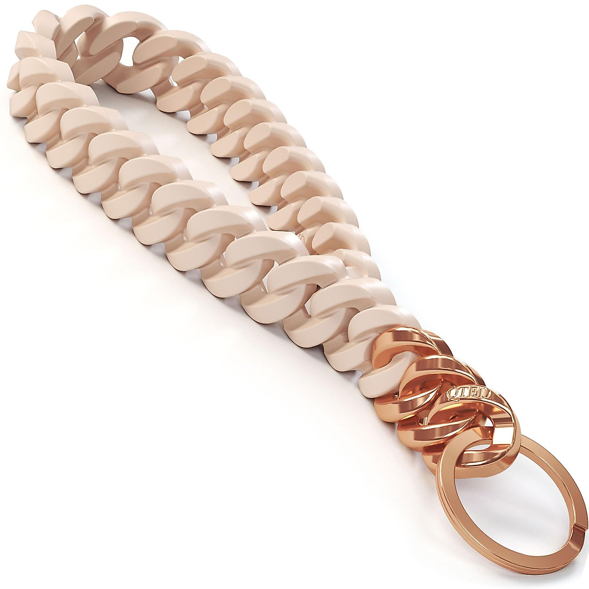 QTED Silicone Wristlet Keychain Bracelet - Key Wristlet Lanyard for Women & Men - Patented Design - Beige/R.Gold