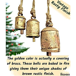HIGHBIX Set of 3 Harmony Cow Bells Vintage Handmade Rustic Lucky Christmas Hanging Bells On Rope