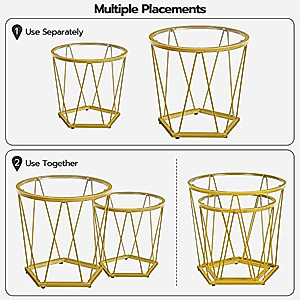 HOOBRO Round Coffee Table Set of 2, Gold Coffee End Table with Metal Frame, Tempered Glass Small Coffee Table for Living Room Bedroom Balcony Yard, Modern Style, Gold GD79BZ01