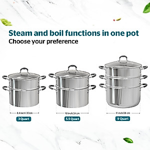 Sunhouse - 5.5 Quarts Multipurpose Stock Pot and Steamer Pot with PFOA-free,18/10 Stainless Steel Steam Pot for Cooking Vegetables, Seafood - Cooking Pot with Lid Suitable for Soups, Stews and Pasta
