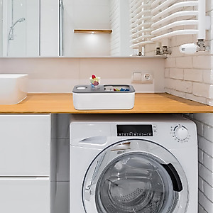 Goaste Laundry Pod Container with Slide Lid, 15 Inch Laundry Powder Holder with Measuring Cup, Large Capacity Laundry Detergent Storage Box for Organization (Fits 2 Bottles of Detergent, 120-150 Pods)