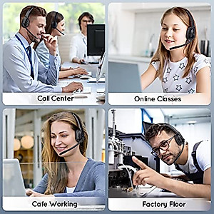 Bluetooth Headset, Wireless Headsets with AI-Powered Environmental Noise Cancelling Microphone(ENC), Fast Charging Base, 45Hrs Bluetooth Headphones with Mute & USB Dongle for PC/Trucker/Work/Phone