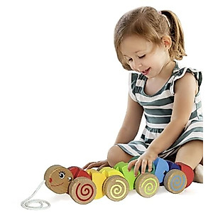 Eichhorn 100003447 Nachziehtier-100003446 Pull-Along Caterpillar with Movement, 32 cm Long, Beech Wood, Colourful