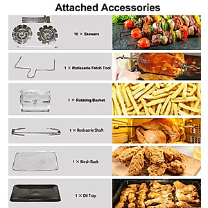 Weceleh Air Fryer 10 in 1 Toaster Oven, 15.8 QT Large Air Fryer with Visible Window, 15L Large Family Size, 60 Minutes Timer, Accessories Included, Touchscreen, No-Oil Frying, NonStick, Black, 1700W