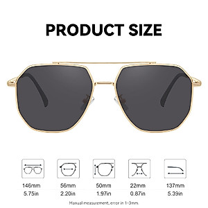 Fozono Classic Aviator Sunglasses for Women Men Square Oversize Polarized Sunglasses(Gold/Grey)
