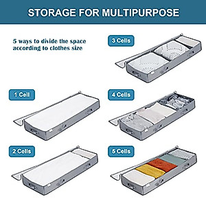 Under Bed Storage Containers, 2 Pack Under the Bed Bags with Dividers, Clear Foldable Underbed Storage Bins, Under Bed Organizer for Clothes Sheet Blankets, Firm Sides, Bottom Support, 47.5x16x6in