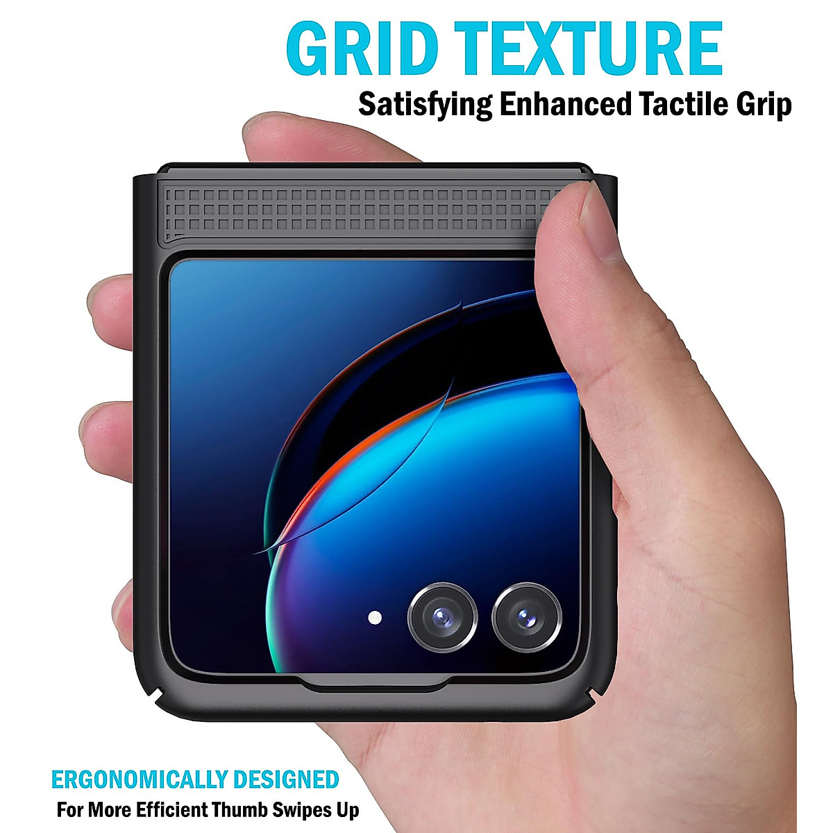 Case with Clip for Motorola RAZR+ 2023, Nakedcellphone [Grid Texture] Slim Hard Shell Cover and [Rotating/Ratchet] Belt Hip Holster Holder Combo for Moto RAZR Plus '23 (RAZR 40 Ultra) - Black