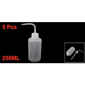 uxcell 5 Pcs 250mL Bent Tip White Plastic Oil Liquid Storage Squeeze Bottle