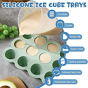 Hoolerry 4 Pcs Silicone Baby Food Freezer Tray with Clip on Lid Baby Food Storage Containers Milk Trays for Breastmilk Silicone Ice Cube Trays for Vegetable Fruit Puree, 2 Styles (Gray, Green, Blue)