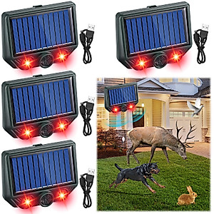 Qualirey 4 Pack Solar Ultrasonic Cat Repellent Outdoor Deer Repellent Devices with Strobe Flashing Light Waterproof Solar Animal Repeller Fox Deterrent for Wolves Dog Garden Yard