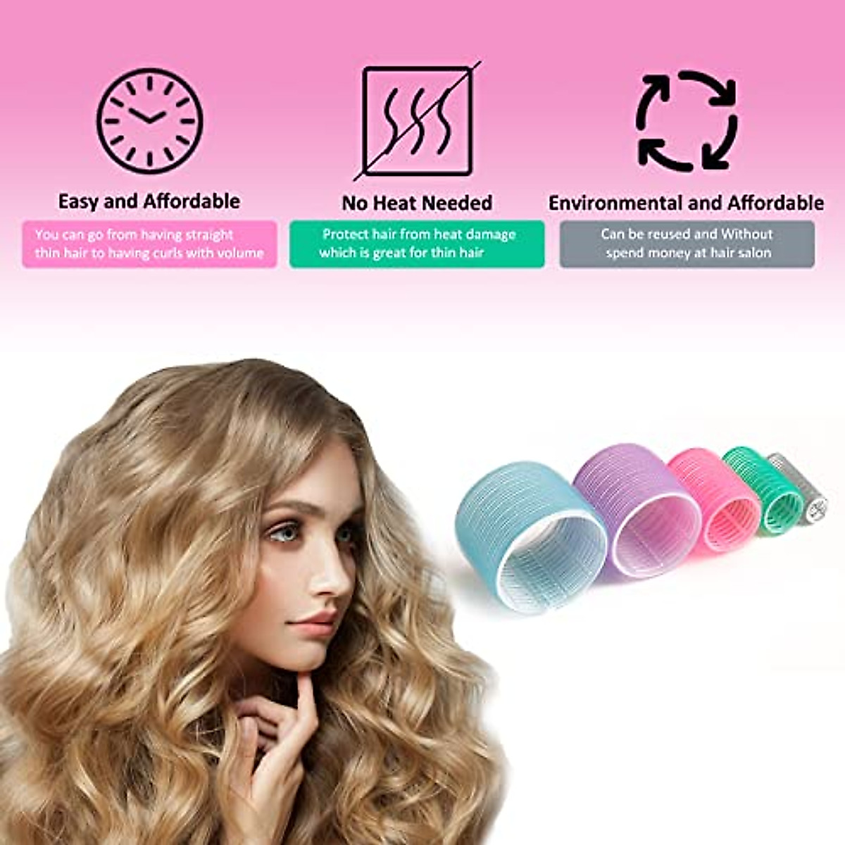 Jumbo Hair Rollers Hair Curlers. 3 inch Rollers, Large Self Grip Hair Curlers for Long Hair, Big Hair Rollers for Long Hair. No heat Curlers Hair Rollers with Clips & Comb. 30 Pack