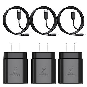 Type C Charger, 3 Pack 25W PD USB C Wall Charger Super Fast Charging Block & 4ft Android Phone Charger Cable for iphone 15 Samsung Galaxy S23 S22 S21 S20 Plus Ultra, Note 20 10 9 8/ S10 S9 S8 Pixel