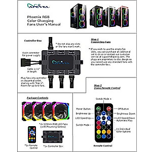 Apevia PN4-RGB Phoenix 120mm Dual-Ring RGB LED Fan for Gaming, 16x LEDs & 8X Anti-Vibration Rubber Pads (4-pk)