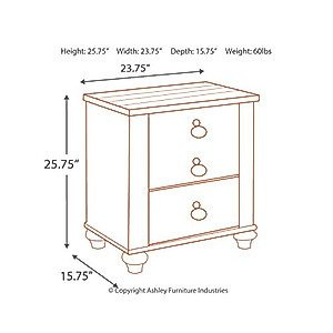 Signature Design by Ashley Willowton Farmhouse 2 Drawer Nightstand with USB Charging Ports, Whitewash