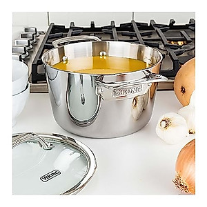 Viking Culinary Contemporary 3-Ply Stainless Steel Soup Pot, 3.4 Quart, Includes Glass Lid, Dishwasher, Oven Safe, Works on All Cooktops including Induction