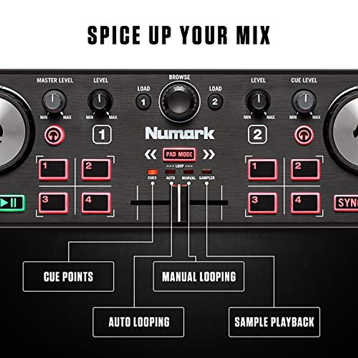 Numark DJ2GO2 Touch – Compact 2 Deck USB DJ Controller For Serato DJ with a Mixer / Crossfader, Audio Interface and Touch Capacitive Jog Wheels,Black