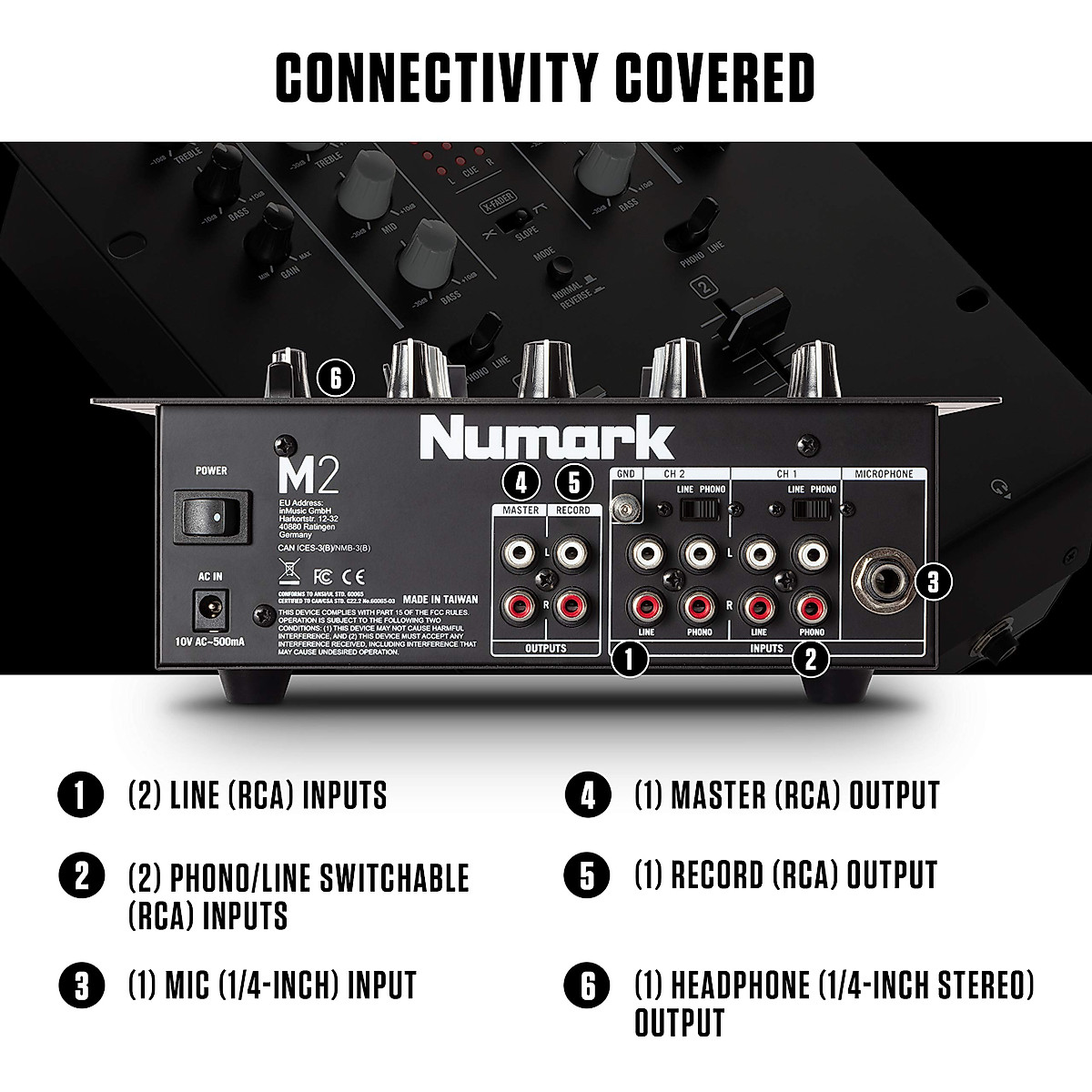 Numark M2 - 2-Channel Scratch DJ Mixer, Rack Mountable with 3-Band EQ, Microphone Input and Replaceable Crossfader with Reverse and Slope Controls