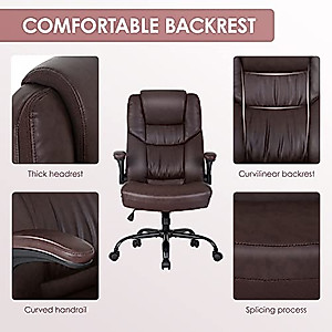 Ergonomic Office Chair PU Leather Desk Chair High Back Computer Chair with Lumbar Support Flip up Armrest Rolling Swivel Adjustable Task Chair for Adults(Brown)