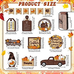 Set of 15 Fall Tiered Tray Decor Pumpkins Farmhouse Decor Autumn Maple Leaf Table Centerpieces Thanksgiving Harvest Wood Blocks Signs for Home Decor(Elegant Style)
