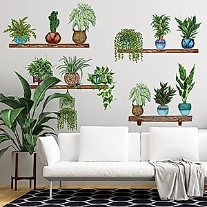 Tropical Plants Wall Stickers Green Potted Plant Wall Decals Removable DIY Art Murals for Family Living Room Background Wall Decoration Kids Bedroom Kitchen Office Girl Room Wallpaper