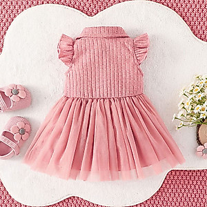 Toddler Baby Girls Patchwork Gauze Bow Vest Princess Dress Ruffled Fly Sleeveless A-line Skirt Infant Outfits (Pink,6-9 M,Unisex,Big Kid,US,Age,6 Months,9 Months)