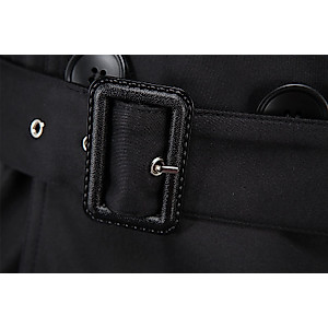 Maiyifu-GJ Men's Double Breasted Trench Coat Stylish Slim Fit Mid Long Belted Windbreaker Lapel Military Jacket with Belt (Black,XX-Large)