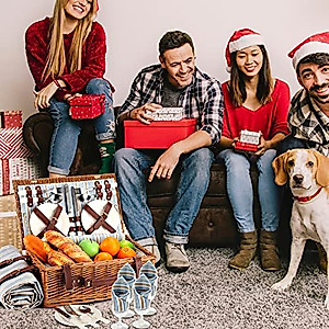 HYBDAMAI Willow Picnic Basket Set for 4 Persons with Waterproof Picnic Blanket, Wicker Picnic Basket for Camping, Outdoors, Valentine's Day, Christmas, Thanksgiving, Birthday