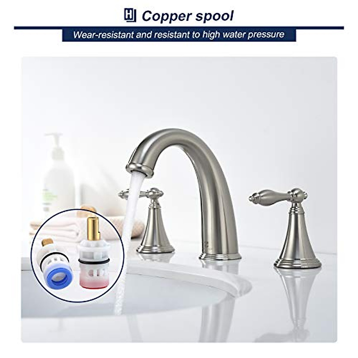 HOMELODY Widespread Bathroom Faucet 8 Inch Lavatory Faucet 2 Handle with Pop Up Drain and Supply Hose, Brushed Nickel