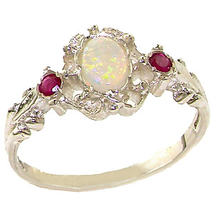 LetsBuyGold 925 Sterling Silver Natural Opal and Ruby Womens Anniversary Ring - Size 7.25