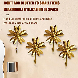 Sdjdhej Golden Flower Single Hooks, 4Pcs Flower Retro Style for Room Wall Mounted Decoration, Coat Hat Scarf Hanging Entry Heavy Duty Hooks, Home Decor (C)