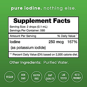 Iodine Drops (1-2 Year Supply) Vegan Liquid Iodine Supplement Solution - Supports Thyroid Health, Hormones & Weight - Tasteless, Higher Absorption Than Tablets - Iodine Tincture 590 Servings
