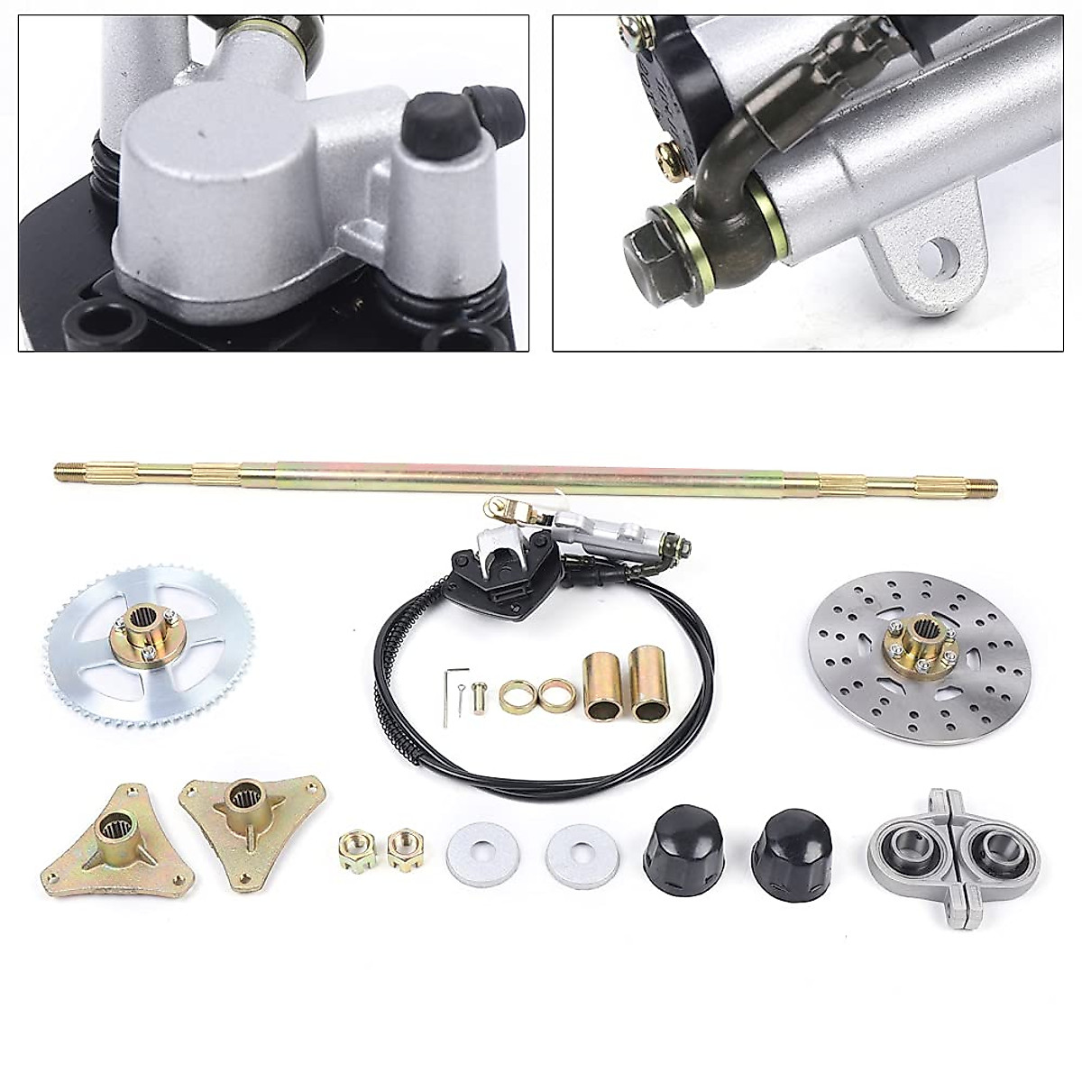 Futchoy Go Kart Rear Axle Kit ATV Go Kart Rear Axle Complete Kit 740mm +Brake Caliper Assembly Parts for Quad ATV Go Kart (style 5), 3569-FDFD