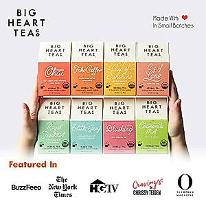 Big Heart Tea Co. Tea Bags Sampler Set - Certified Organic, Ayurvedic Herbal Tea - Small Batch Ground Herbs, Florals, Spices in Zero Plastic Sachets - Healthy Tea Variety Pack - 8 Flavors, 16 Pack