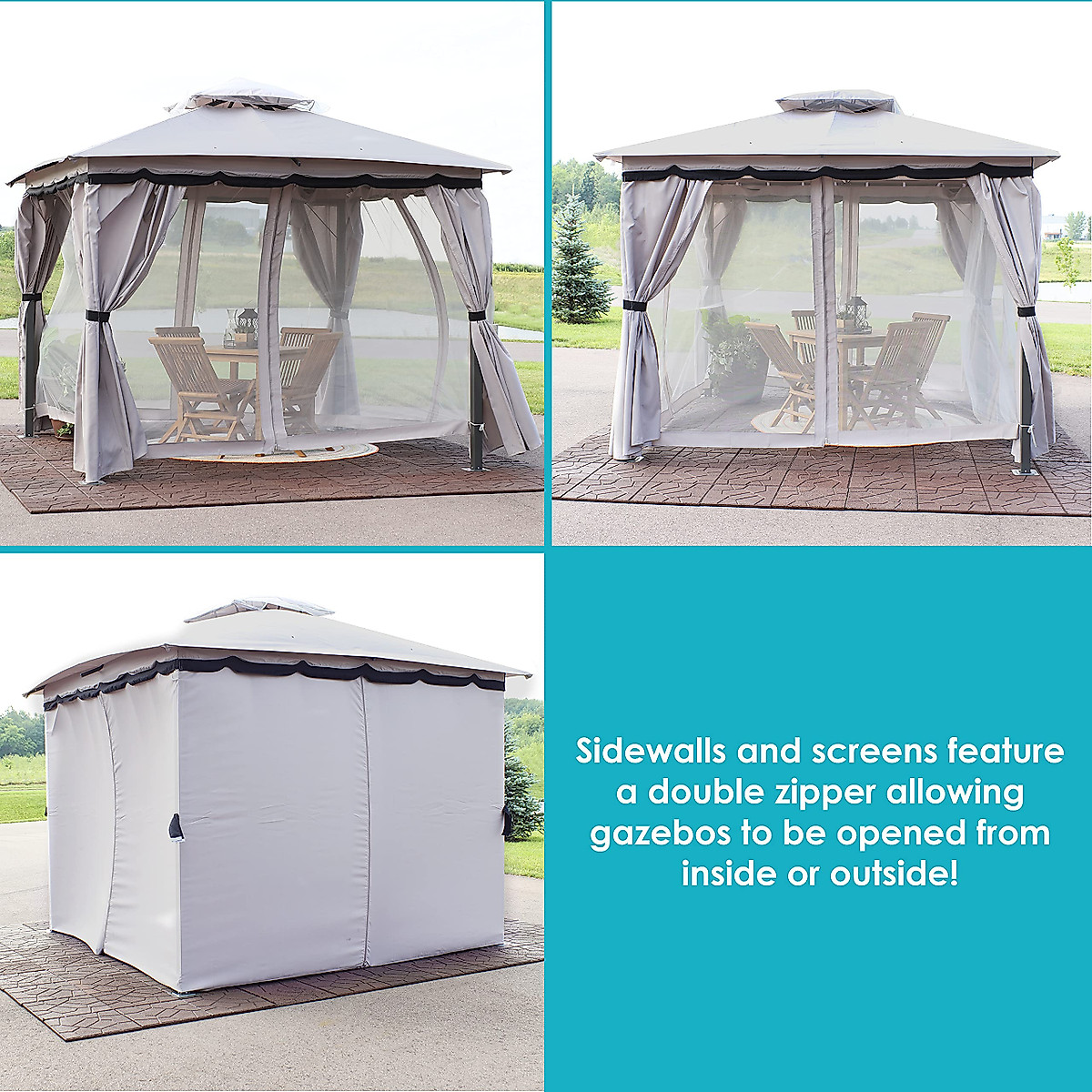 Sunnydaze Soft-Top Patio Gazebo - 10x10 Foot Rectangle Outdoor Gazebo with Screens and Privacy Walls - Gray - Perfect for Backyard, Garden or Deck