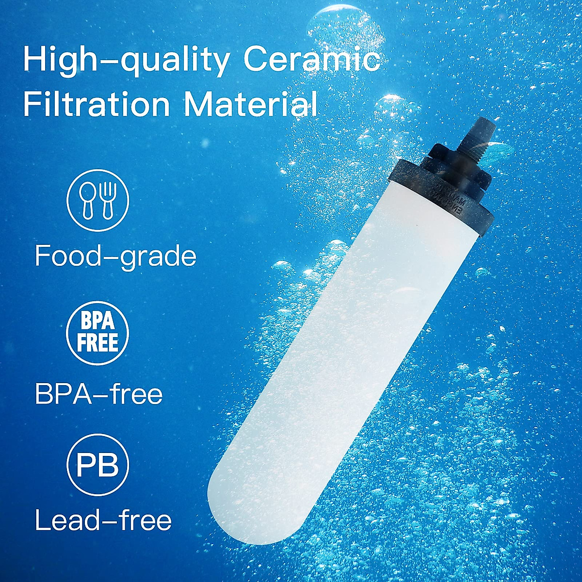 FACHIOO 2PCS 7" Super Sterasyl Ceramic Filter, Replacement Filters Candle Activated Carbon for ProOne® Countertop Gravity Water Filter System, Household Water Bucket,Water Cooler Filtration Systems