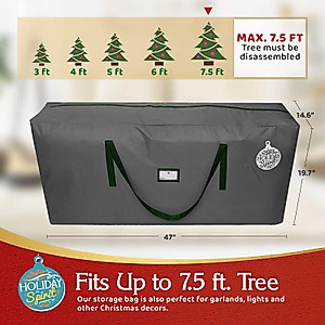 HOLIDAY SPIRIT Christmas Tree Storage Bag - Heavy-Duty Christmas Tree Bag with Durable Reinforced Handles and Zipper, Waterproof Storage Bag Protects from Moisture and Dust (Fits a 7.5FT Tree)