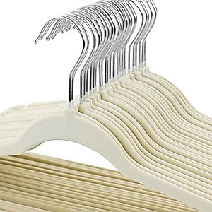 Elama 100 Piece Set of Velvet Slim Profile Heavy Duty Felt Hangers with Stainless Steel Swivel Hooks in Cream
