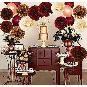 Burgundy Gold Birthday Party Decorations for Women Fall/Burgundy Gold Balloons/Big Size Tissue Pom Pom/Wedding/Fall Bridal Shower Decorations Retirement/Graduation Decorations Maroon Gold Class of 2023/FSU ASU Graduation