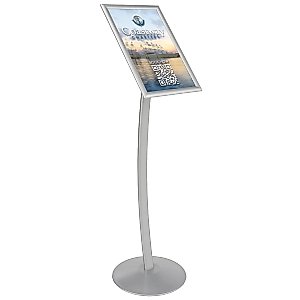 Floor-Standing Sign Stand for 11 x 17 inch Poster, Snap-Open Frame - Silver Anodized Aluminum